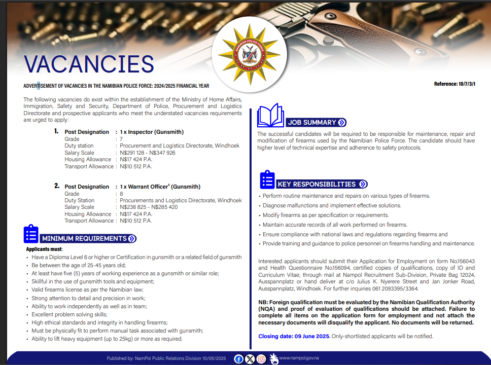 July NAMPOL Vacancies 2025, Latest Namibian Police Force Job ...