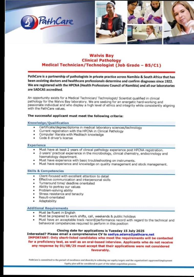 July Pathcare Namibia Vacancies 2025, Latest Job Opportunities at @www ...