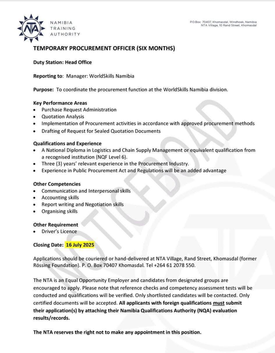 August NTA Vacancies 2025, Latest Job Opportunities at @www.nta.com.na ...