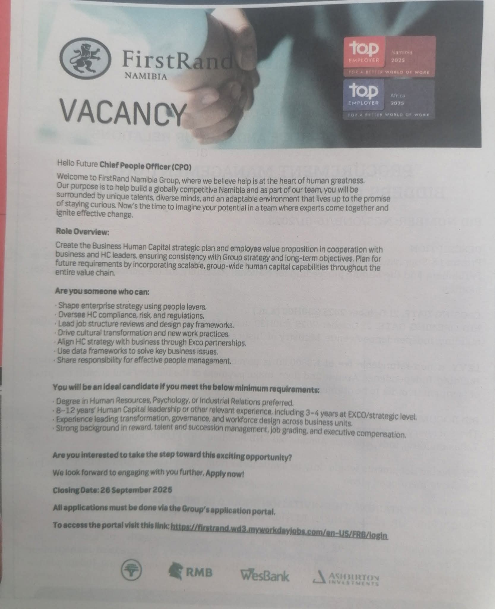 September FirstRand Namibia Vacancies 2025, Latest banking Job ...