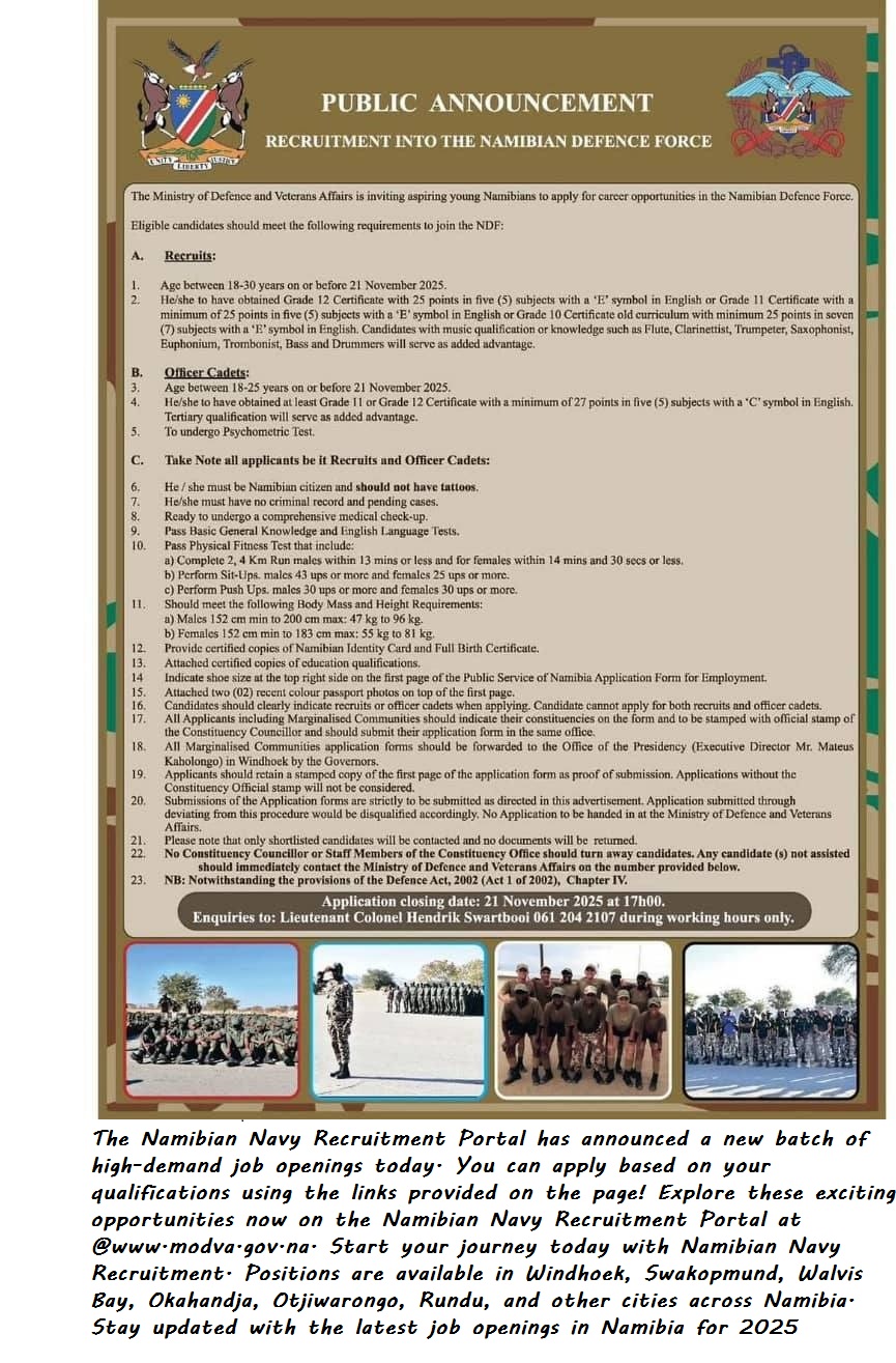 December Namibian Navy Recruitment 2026 - NDF Application Form - Latest ...