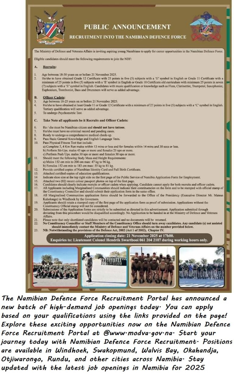 November Namibian Defence Force Recruitment 2026 - NDF Application Form ...