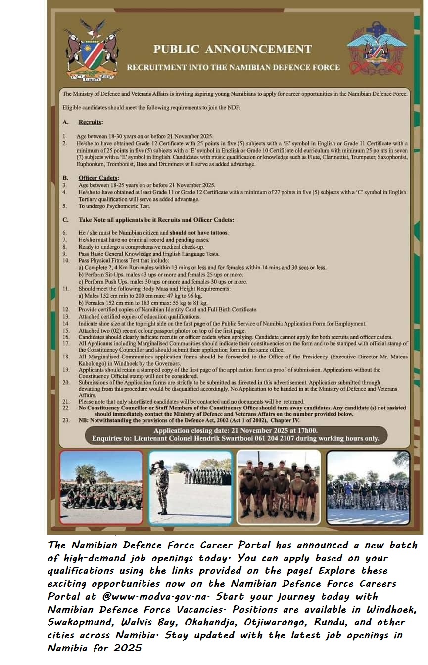 December NDF Recruitment 2026 | Namibian Defence Force Application ...