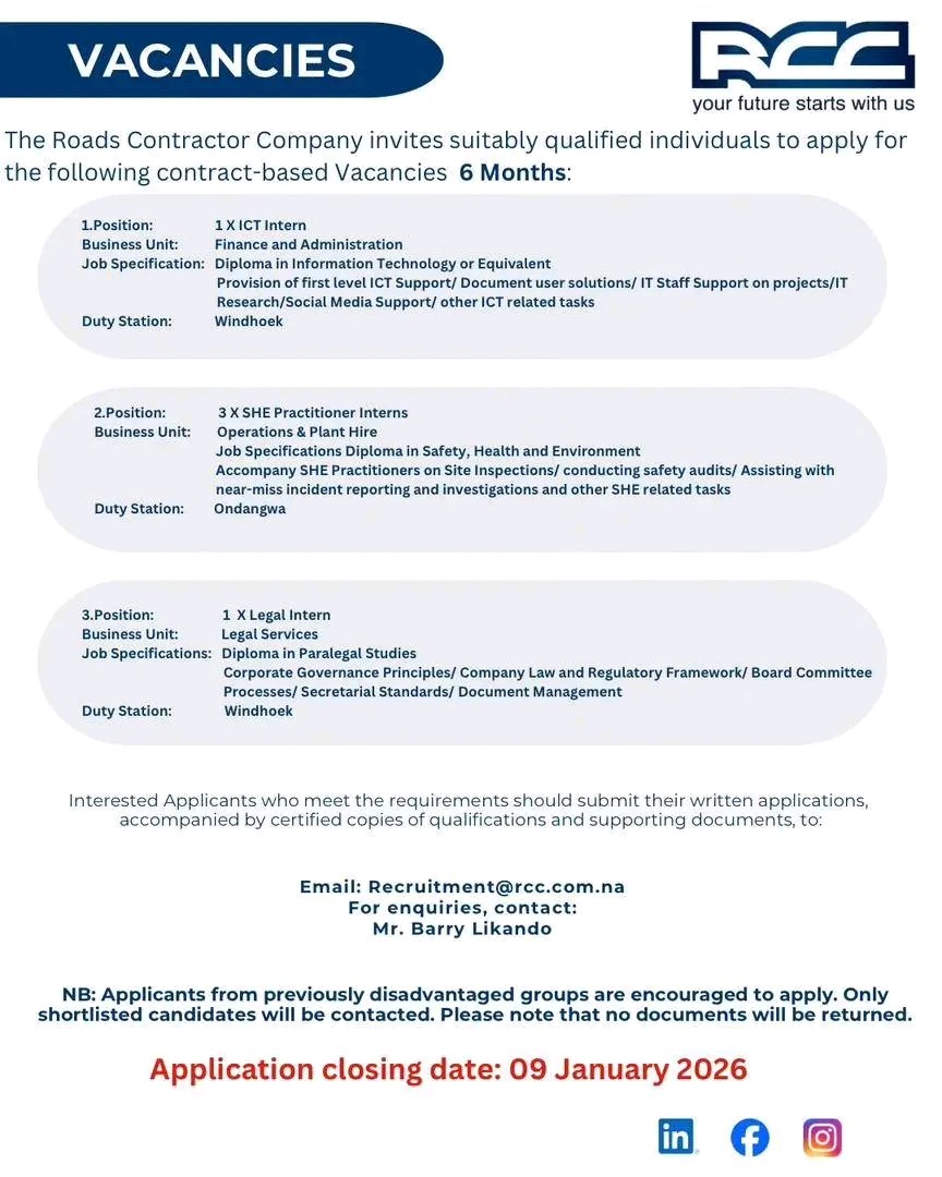 January RCC Vacancies 2026, Latest Roads Contractor Company Job ...